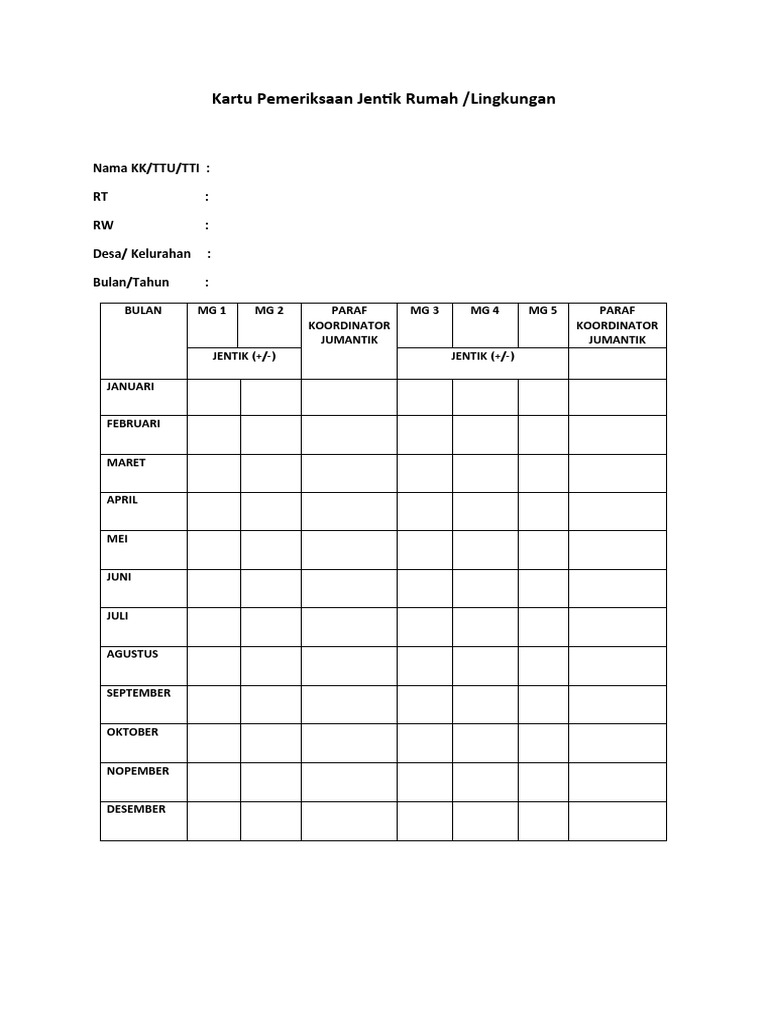 Kartu Pemeriksaan Jentik Rumah | PDF