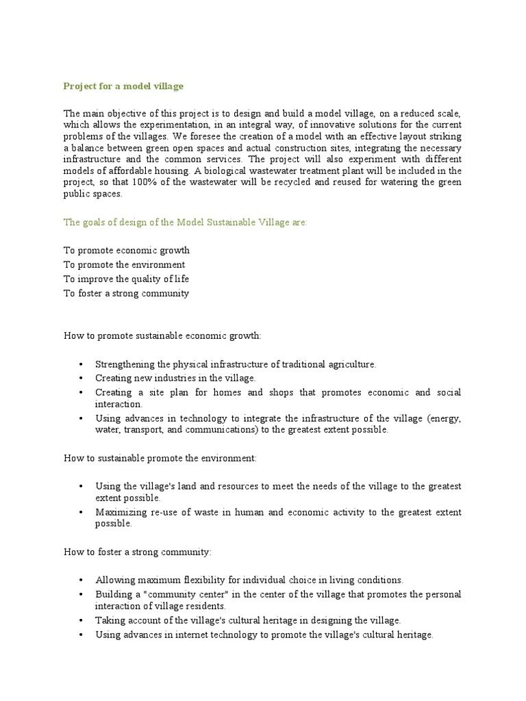 Sustainable Model Village Project Plan | PDF | Sustainability ...