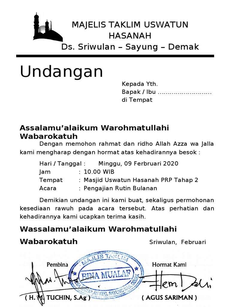 Undangan Mualaf Uswatun Hasanah | PDF