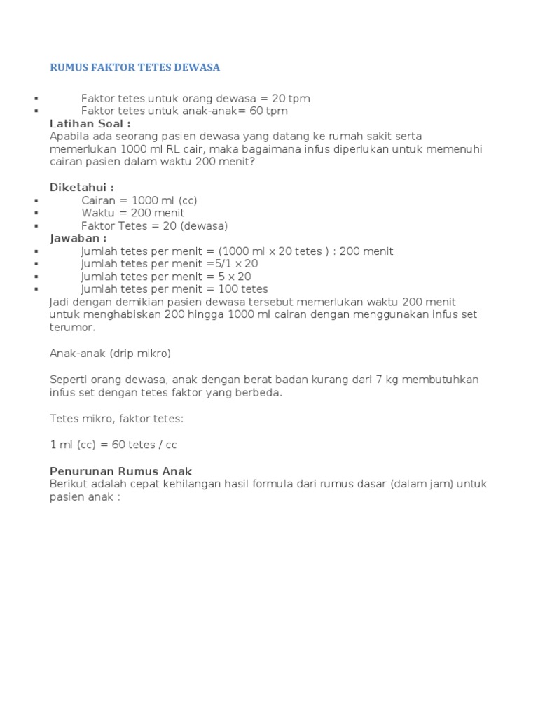 Rumus Tetesan Infus Dewasa dan Anak | PDF