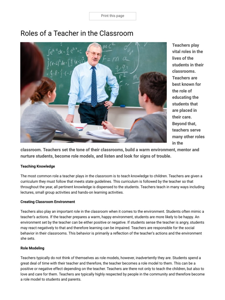 Roles of A Teacher in The Classroom | PDF | Mentorship | Teachers