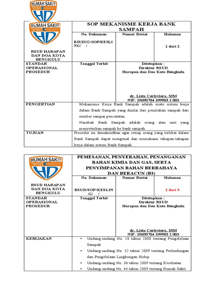 Sop Kerja Bank Sampah | PDF