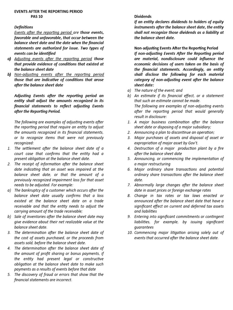 Events After the Reporting Period | PDF | Balance Sheet | Equity (Finance)