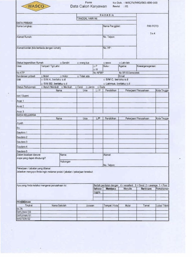 Form Isian Data Karyawan Baru PDF | PDF