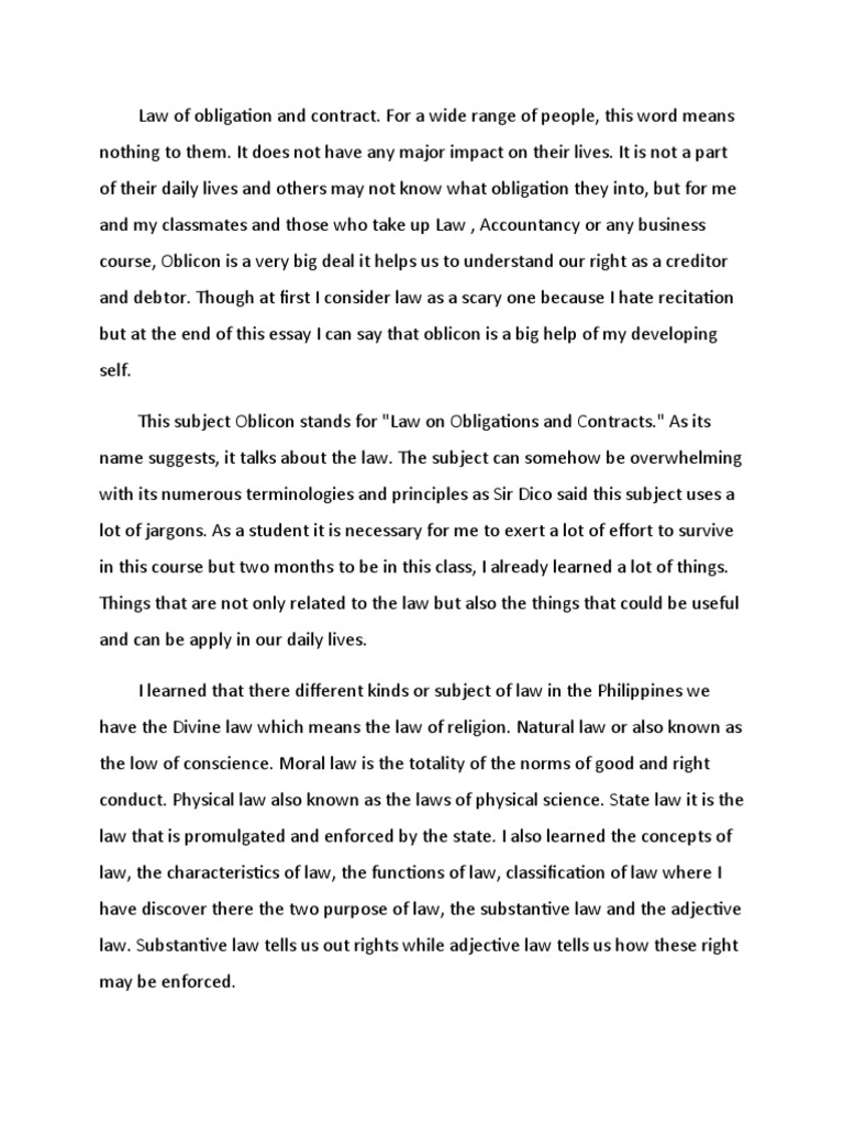 Oblicon Discusn Reflective Essay | PDF | Law Of Obligations | Shyness