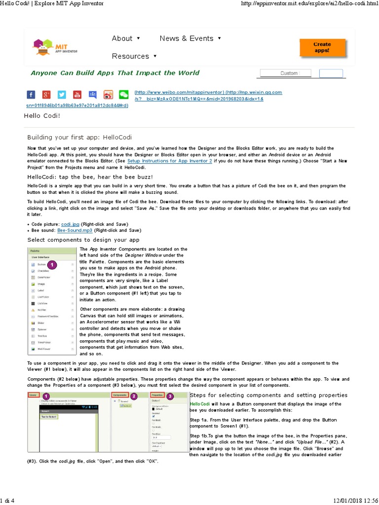 Hello Codi! - Explore MIT App Inventor PDF | PDF | Barcode | Mobile App