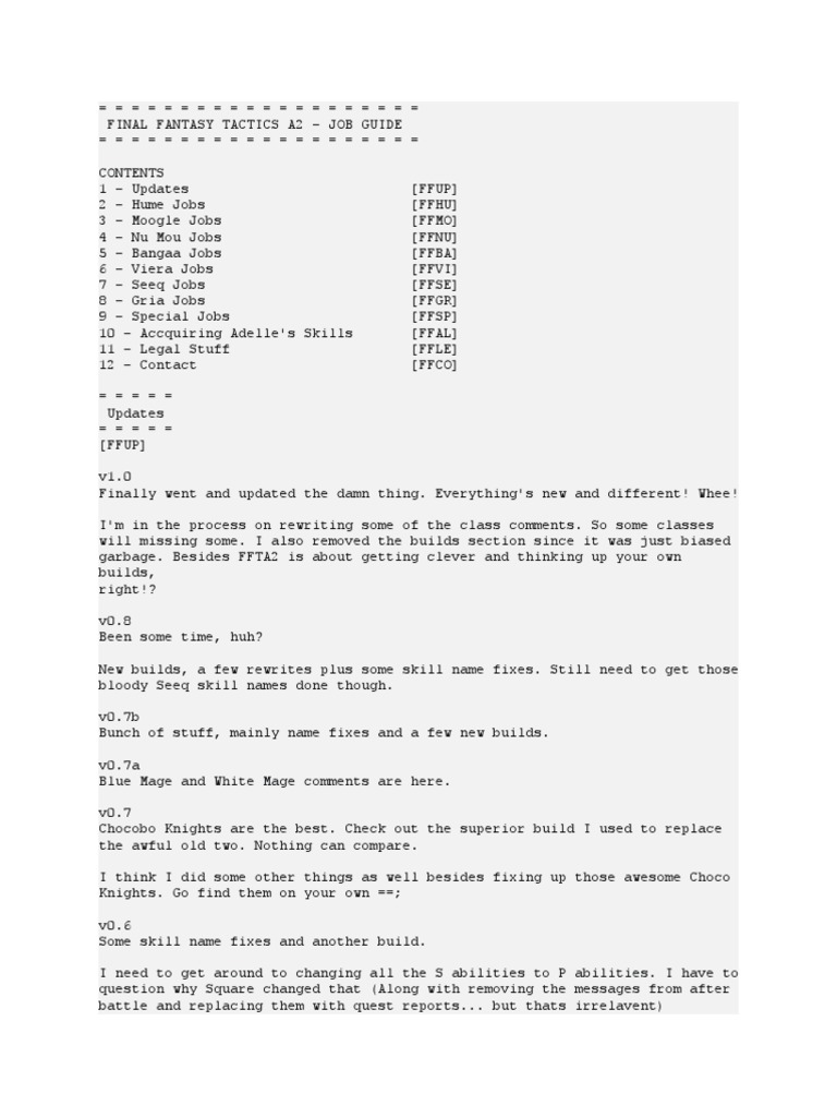 FFTA2 Job Guide | PDF | Leisure | Unrest