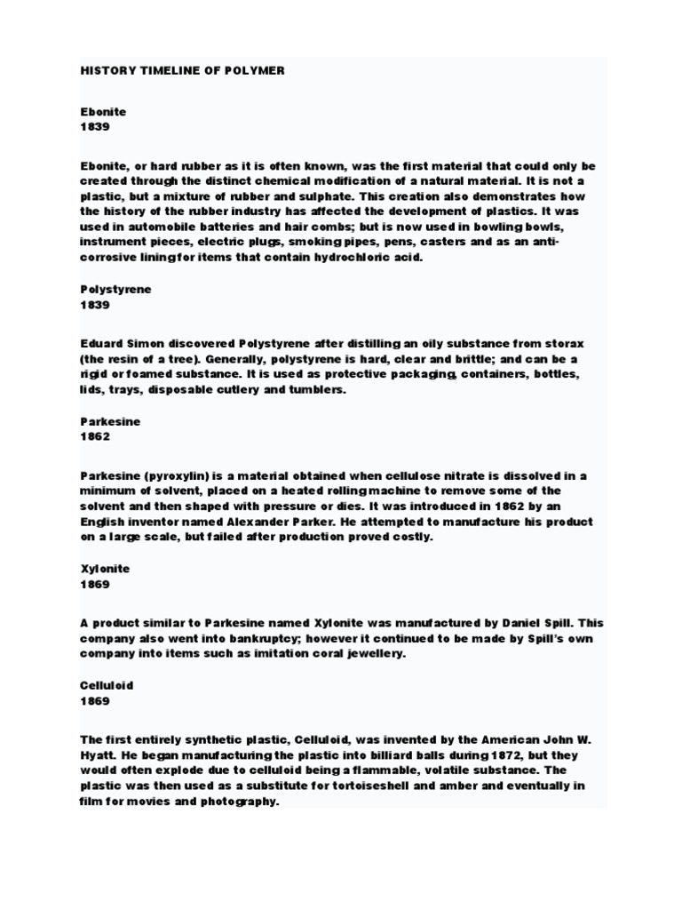 History Timeline of Polyme1 | PDF | Polymers | Polystyrene