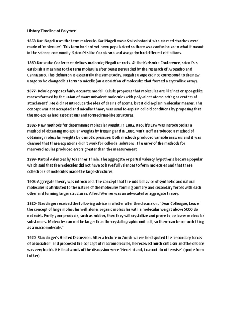 History Timeline of Polymer | PDF | Valence (Chemistry) | Molecular Mass