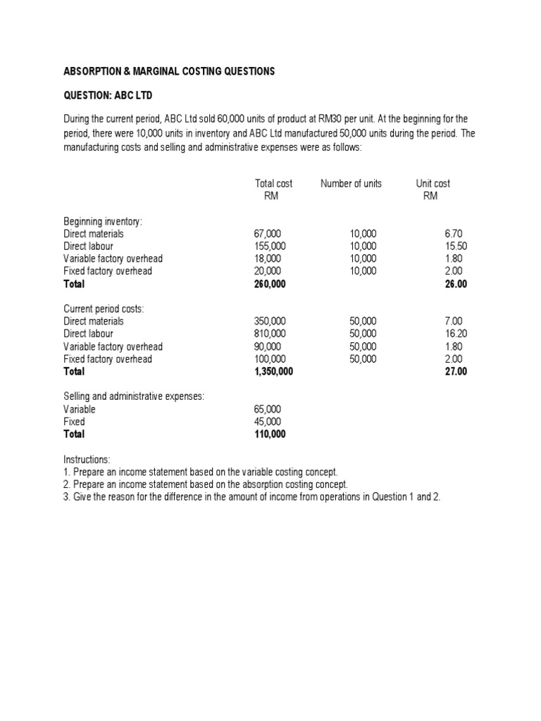 Absorption & Marginal Costing-1 | PDF | Cost Accounting | Cost Of Goods ...