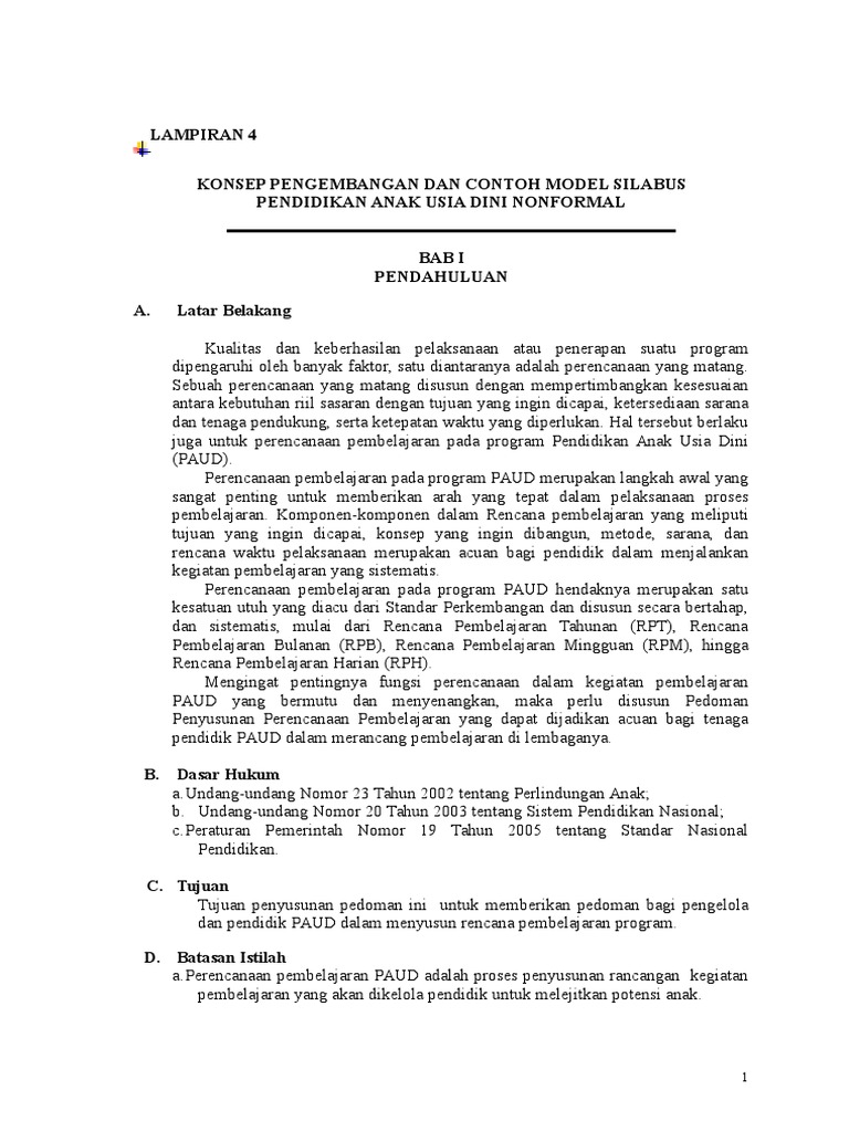 Silabus PAUD Non Formal PDF | PDF