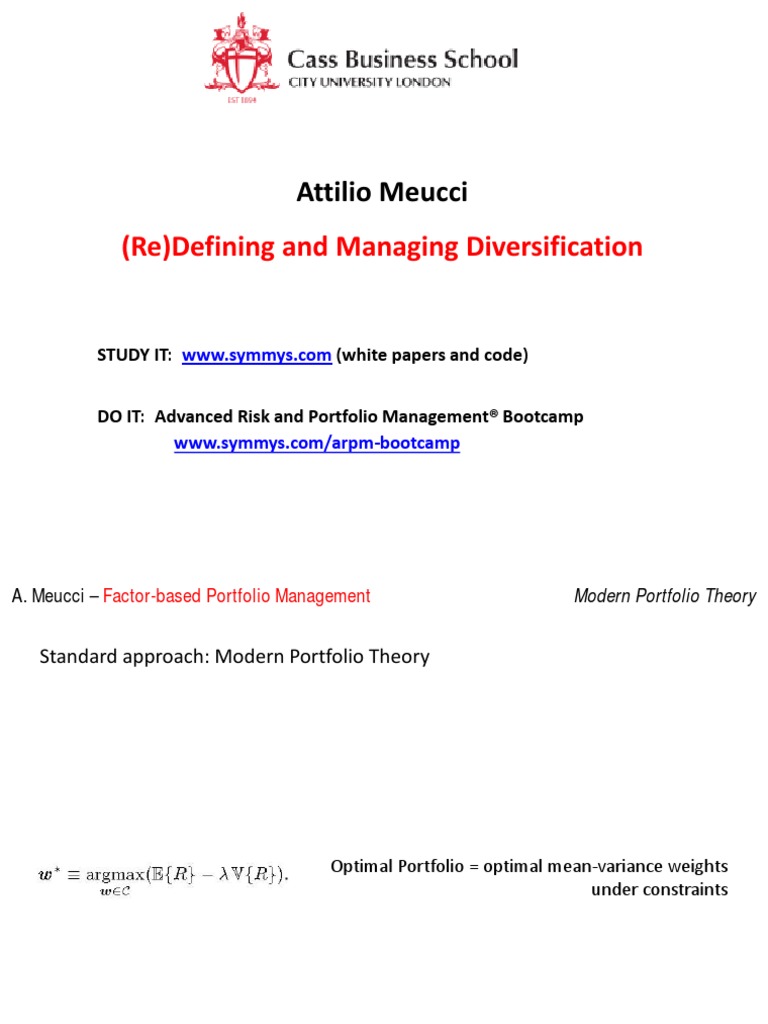 Meucci ReDefining and Managing Diversification PDF | PDF ...