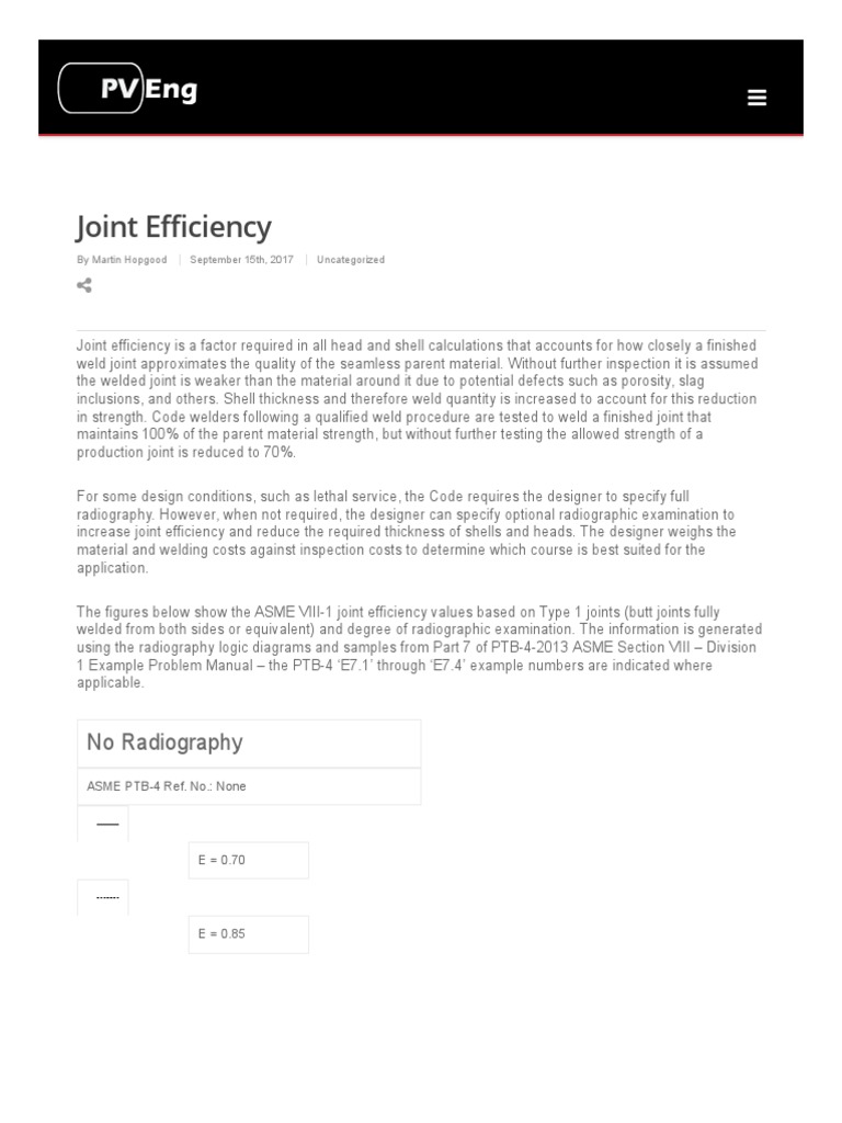 Pveng - Joint Efficiency - For Pressure Vessel | PDF | Welding ...