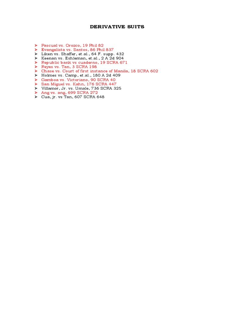 Derivative Suits | PDF | Corporations | Lawsuit