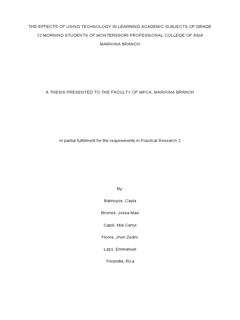 Effects of Technology on Grade 12 Learning | PDF | Survey Methodology ...