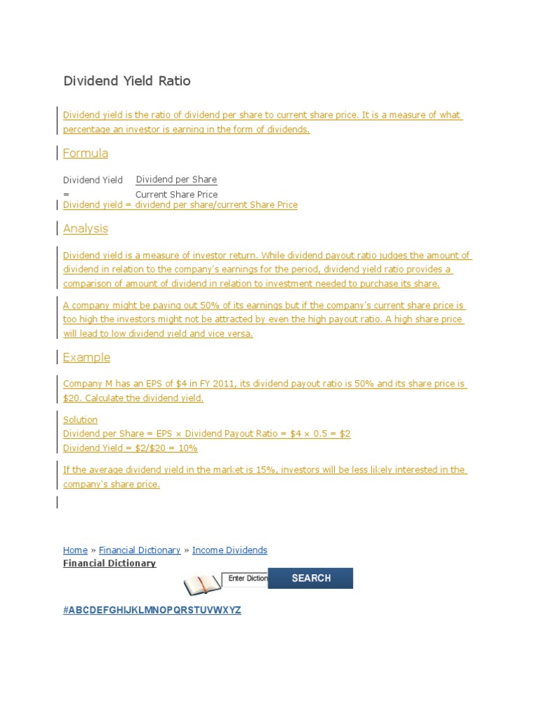 Dividend Yield Ratio | PDF | Yield (Finance) | Dividend