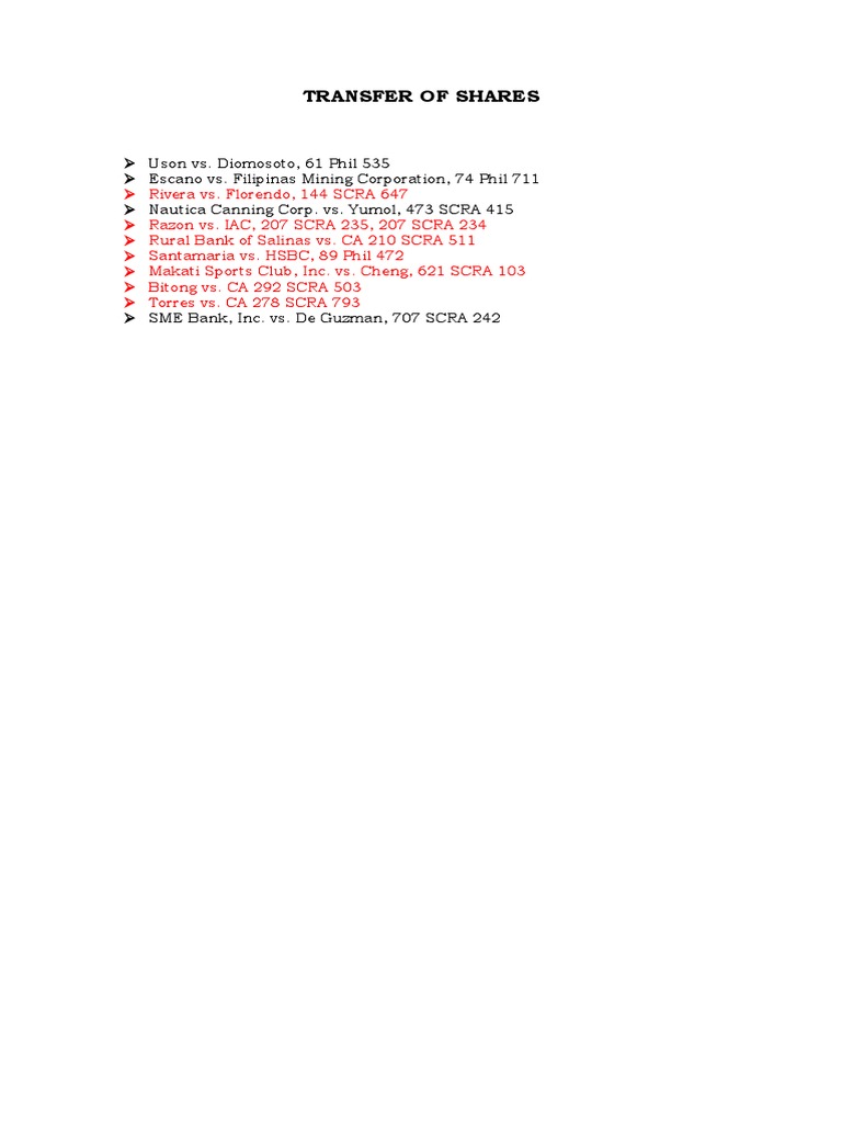 TRANSFER OF SHARES Complete | PDF | Corporations | Stocks