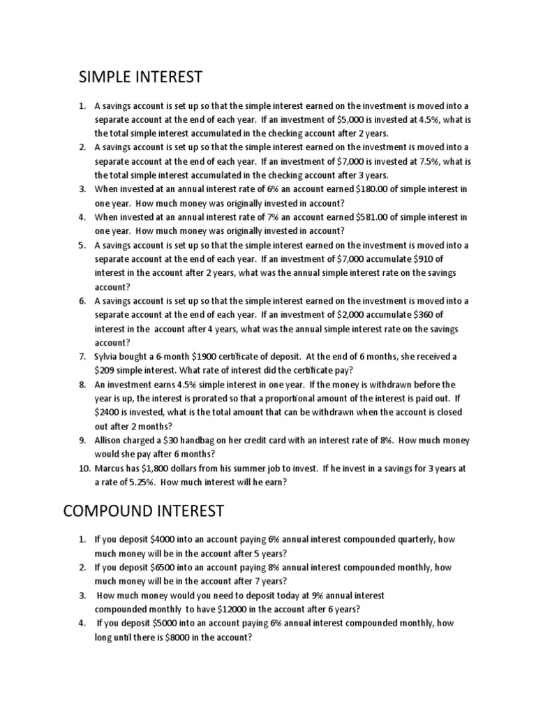 Simple, Compound Interest and Annuity Problems For Special Class | PDF ...