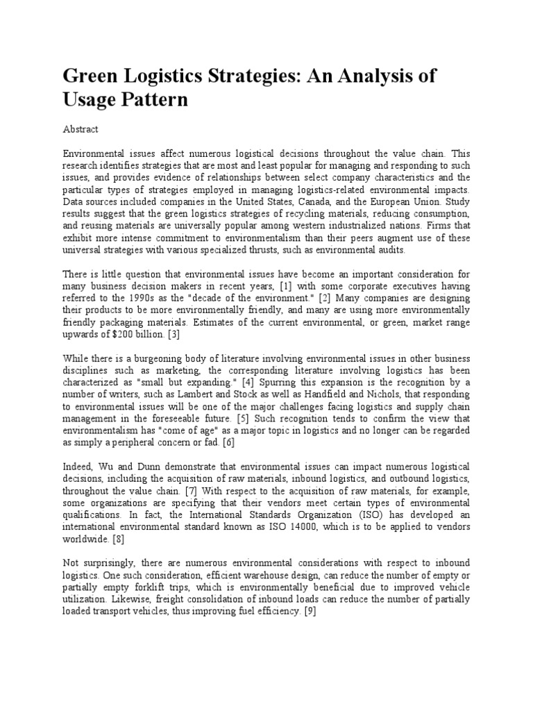Green Logistics Strategies | PDF | Logistics | Survey Methodology