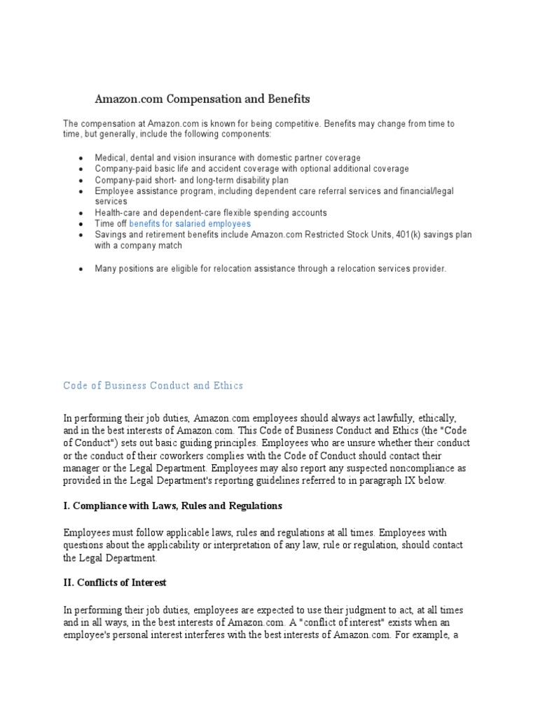 Amazon Company HRM Policy | Download Free PDF | Insider Trading | Bribery