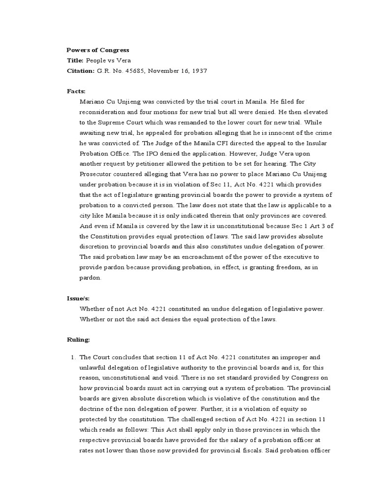 People V Vera | PDF | Pardon | Equal Protection Clause