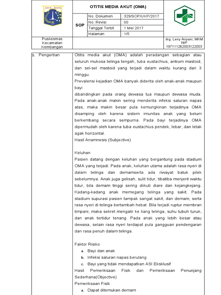 Sop Otitis Media Akut (Oma) | PDF