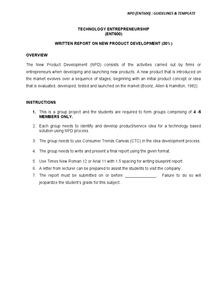 Guidelines and Template for Developing a New Product Using the New ...