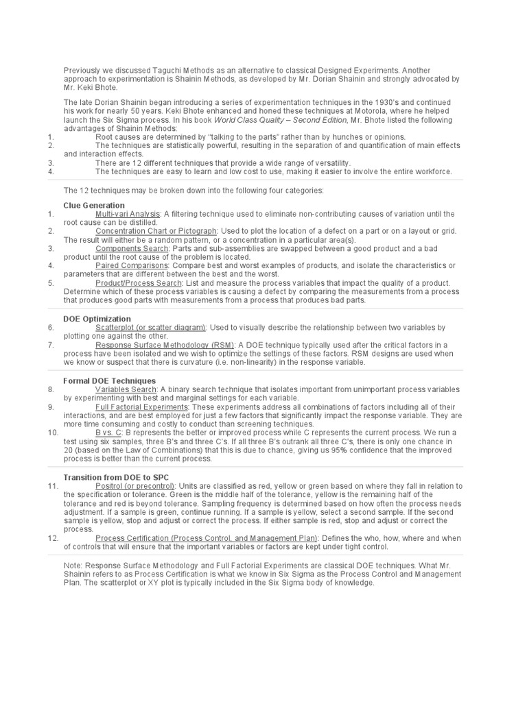 Shainin Material | PDF | Six Sigma | Experiment