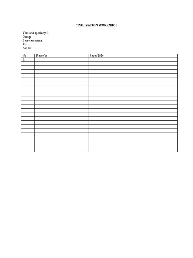 Civilization Workshop Participant List | PDF