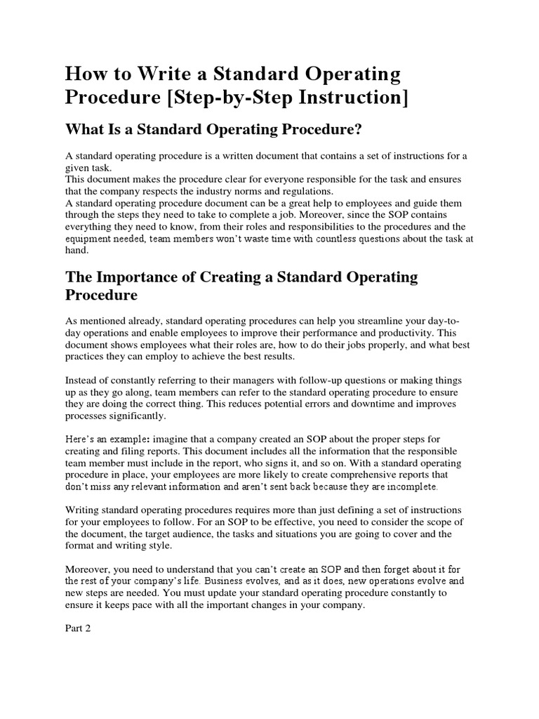 How To Write A Standard Operating Procedure | PDF | Employment | Expert