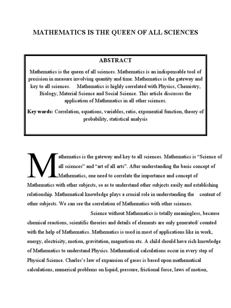 Mathematics: The Queen of Sciences | PDF | Chemical Substances ...
