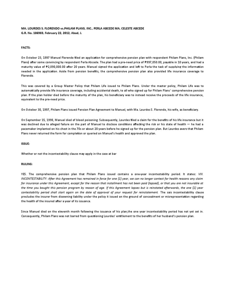 Florendo vs. Philam Plans | PDF | Life Insurance | Insurance