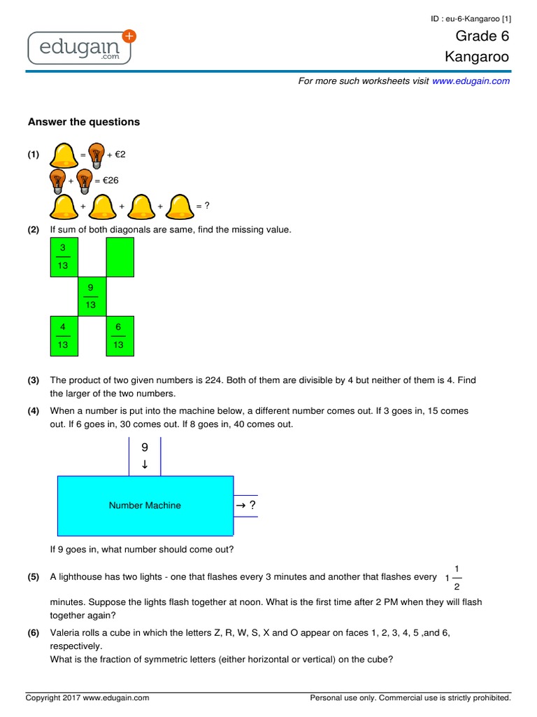 Grade 6 Kangaroo | PDF | Teaching Mathematics