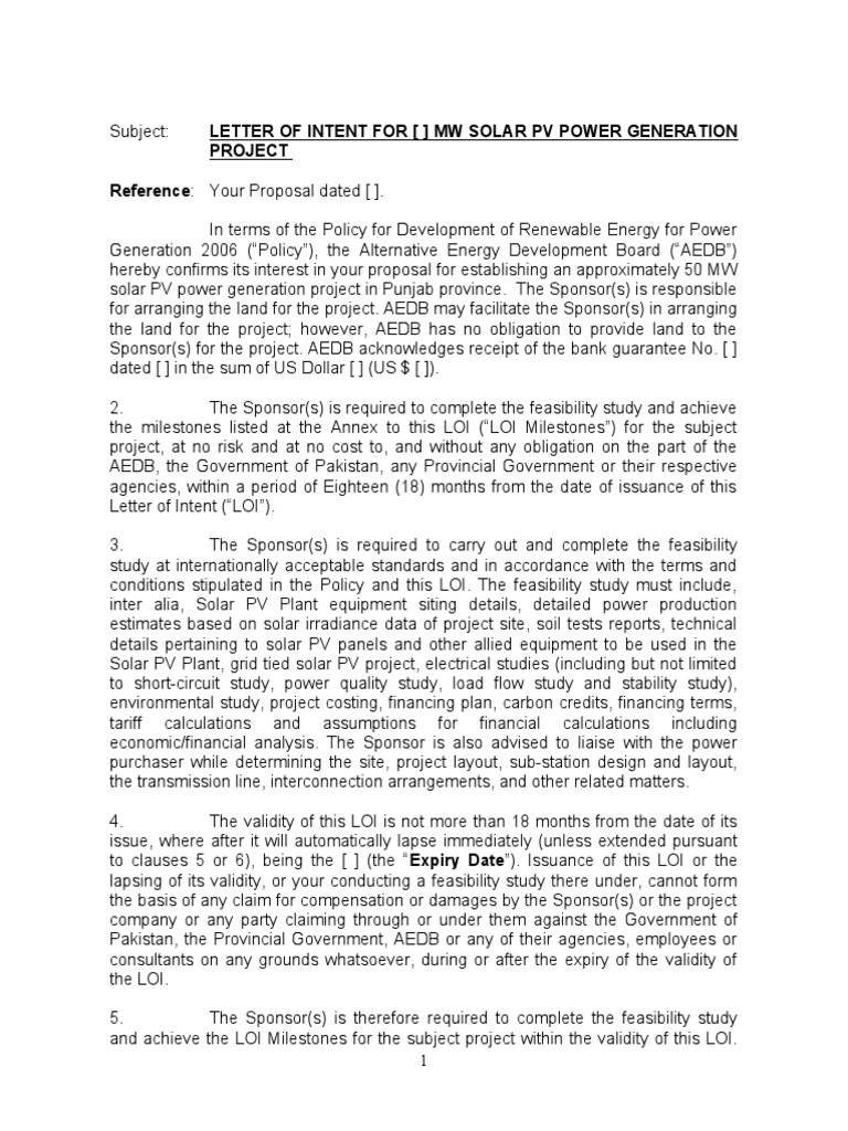 AEDB Solar Standard Format LOI | PDF | Solar Power | Photovoltaics