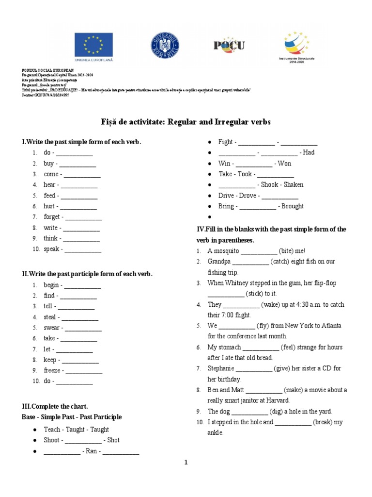 Fisa Activitate Past Simple | PDF | Grammar
