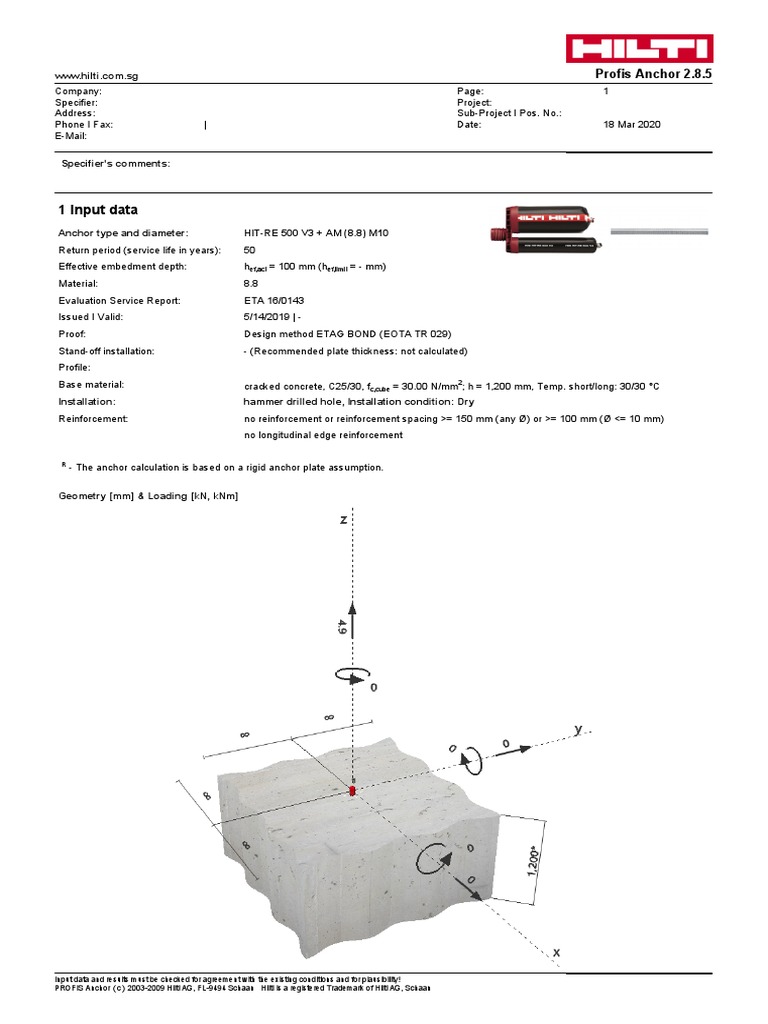 Hilti Anchor Bolt Design and Calculation | PDF | Anchor | Software