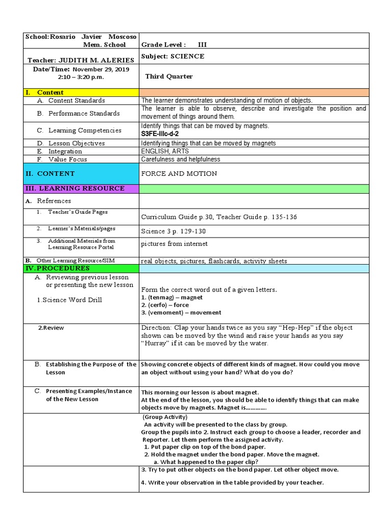 Grade 3 Science Lesson: Magnets | PDF | Learning | Science