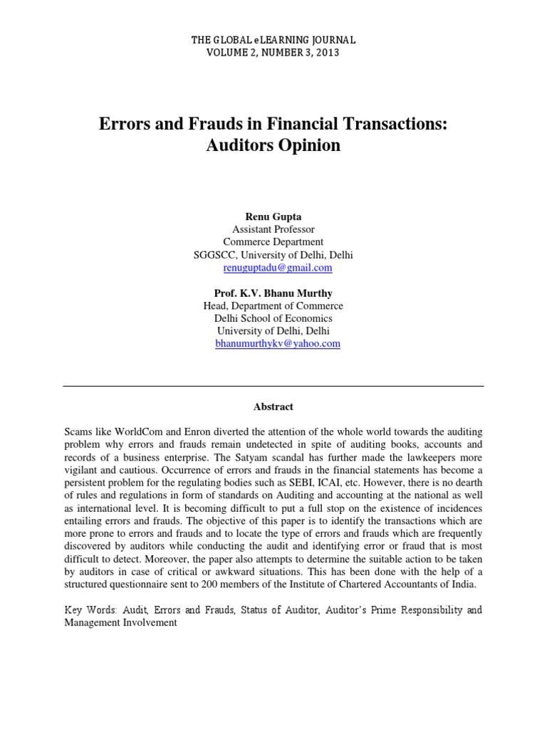 Errors and Frauds R PDF | PDF | Financial Audit | Auditor's Report