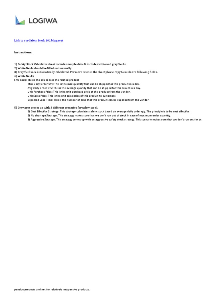 Safety Stock Calculator Template | PDF | Business | Business Economics