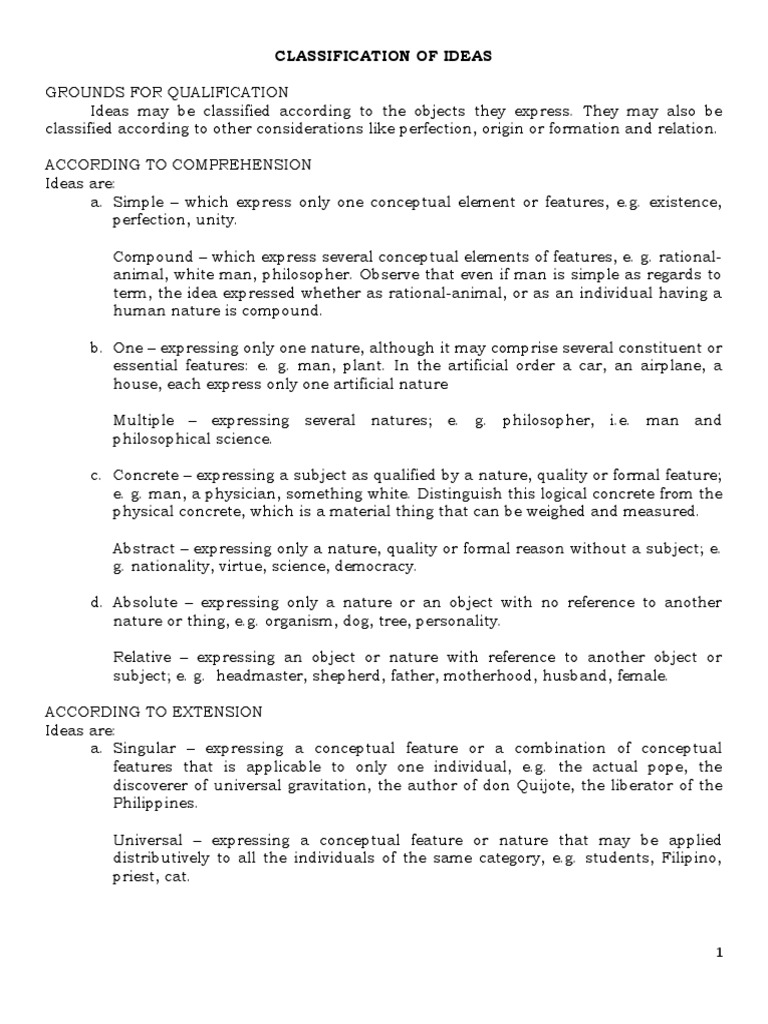 Classification of Ideas | PDF | Idea | Reason