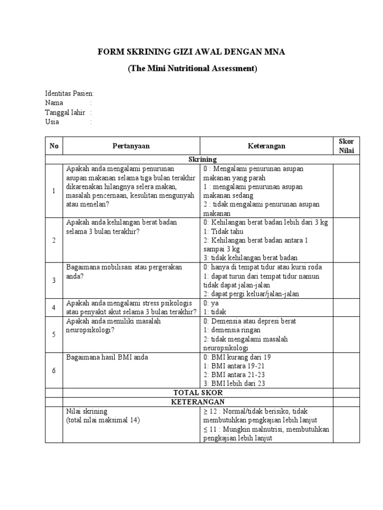 MNA SKRINING GIZI AWAL | PDF