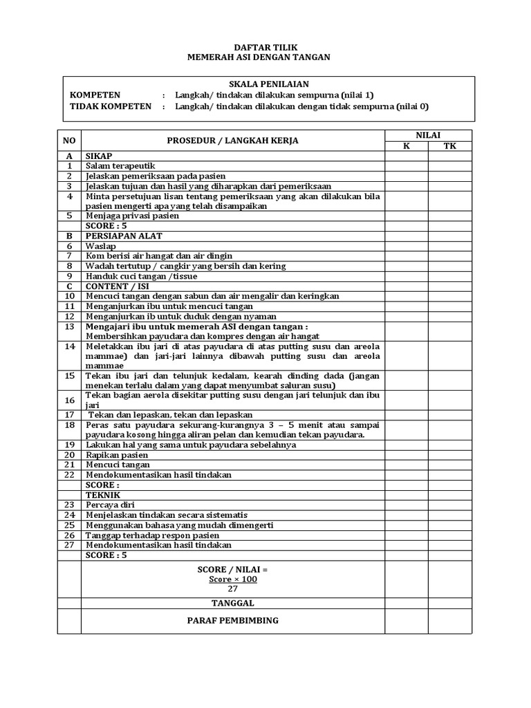 DAFTAR TILIK - Memerah Asi Dengan Tangan | PDF