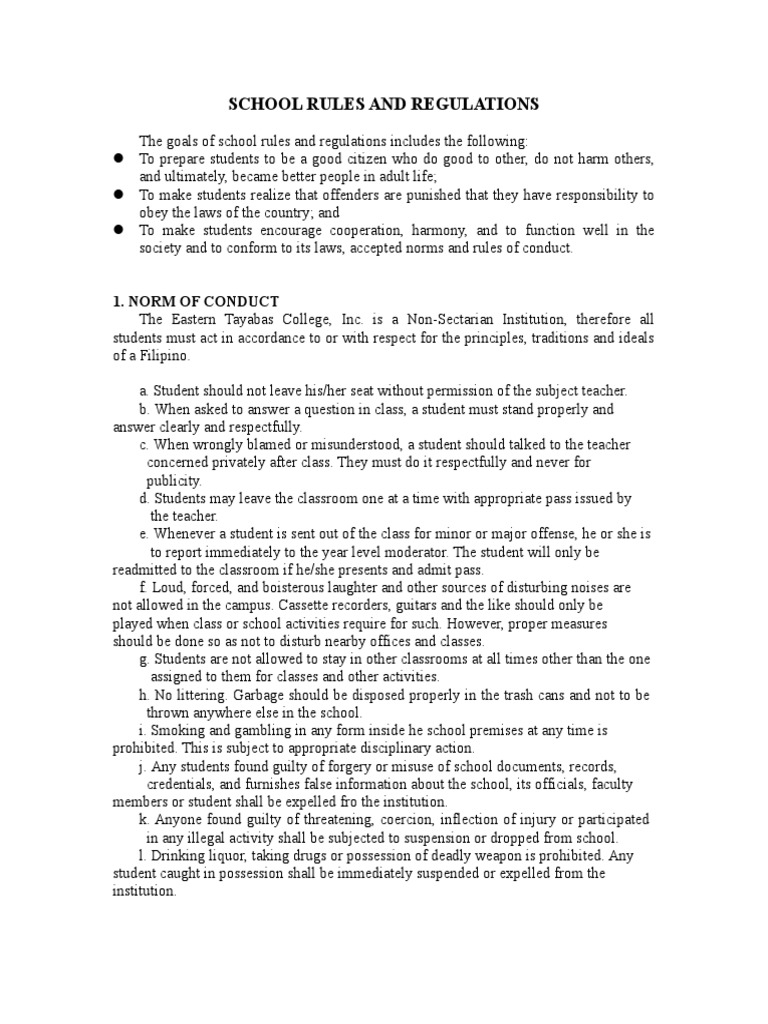 School Rules and Regulations | PDF | Test (Assessment) | Schools