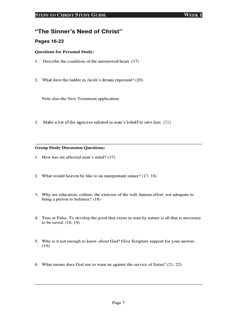 Chapter 2 Steps To Christ Study Guide | PDF | Christian Belief And ...