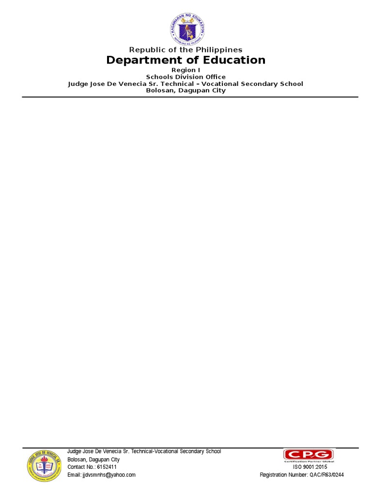 Revised JJDVSTVSS Official Letterhead Template | PDF | Learning ...