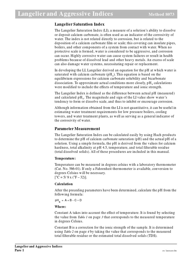 Langelier Index | PDF | Ph | Chemistry