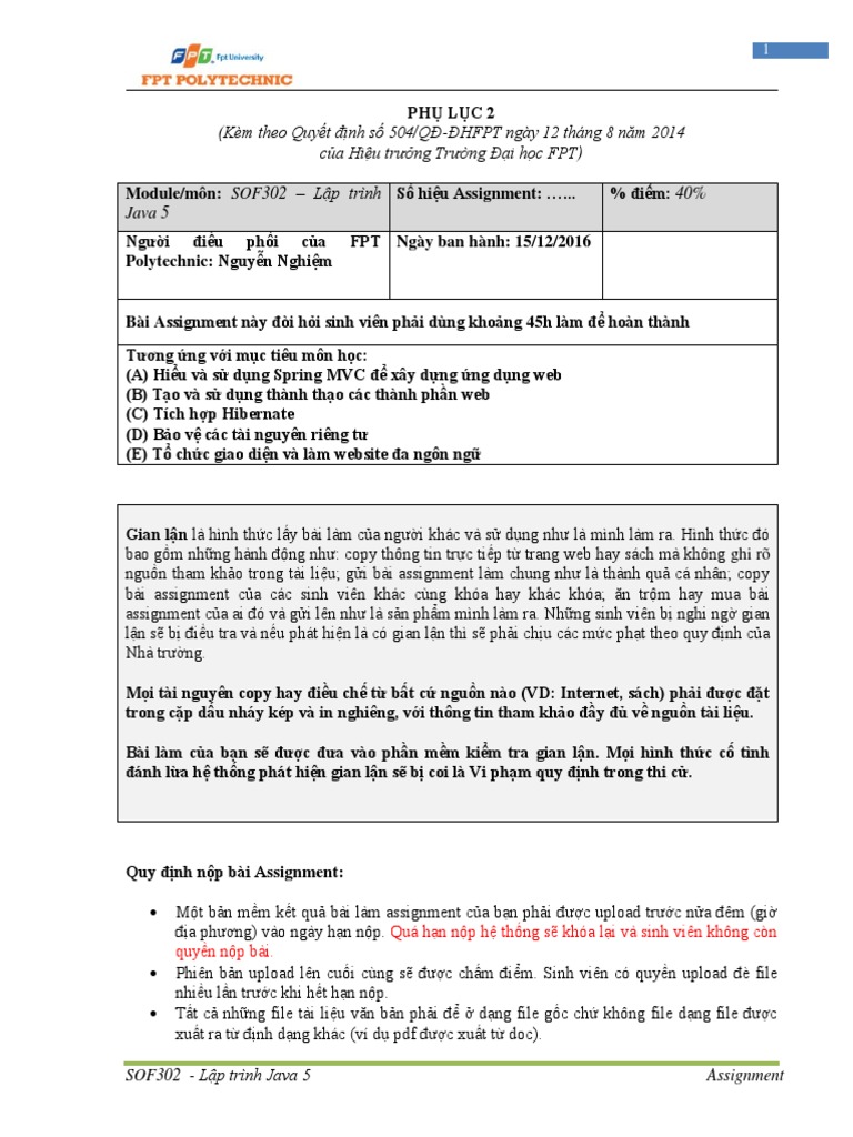 SOF302 - Lap Trinh Java 5 - Assignment | PDF