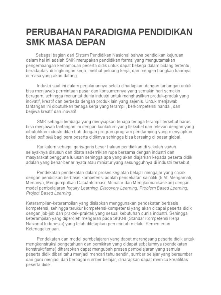 Perubahan Paradigma Pendidikan SMK | PDF