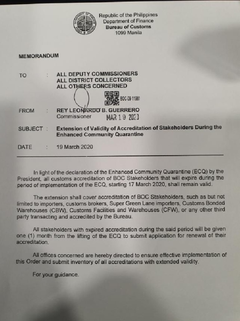 BOC Memorandum Extending Accreditation