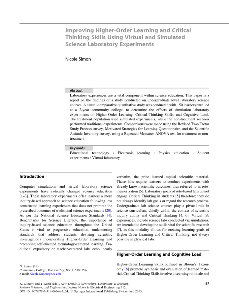 Virtual Labs Enhance Critical Thinking Skills | PDF | Experiment ...